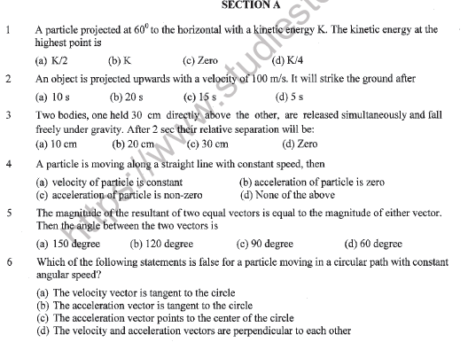 CBSE Class 11 Physics Sample Paper Set I Solved